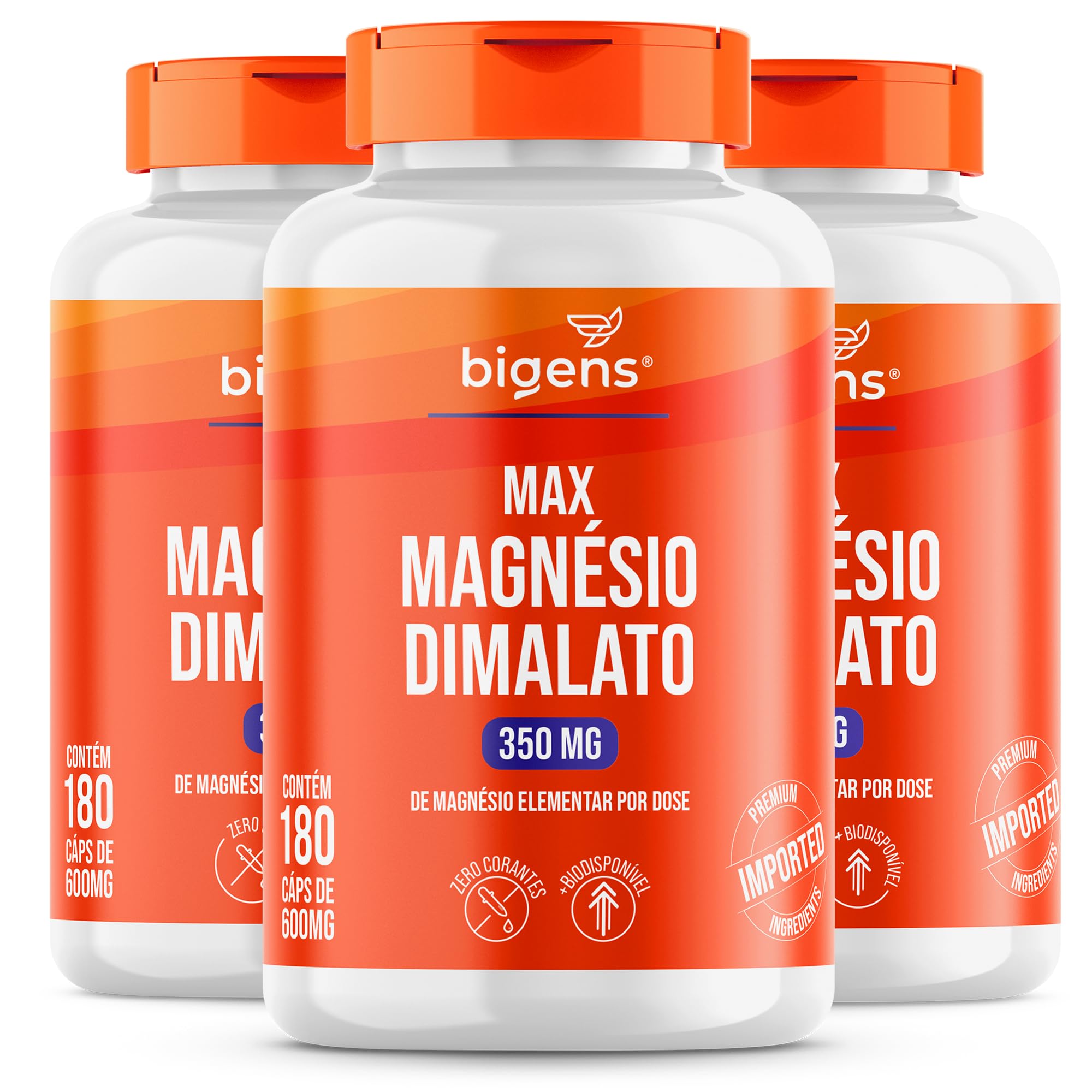 Max Magnésio Dimalato, 350mg de magnésio elementar por dose, Bigens 180 ...