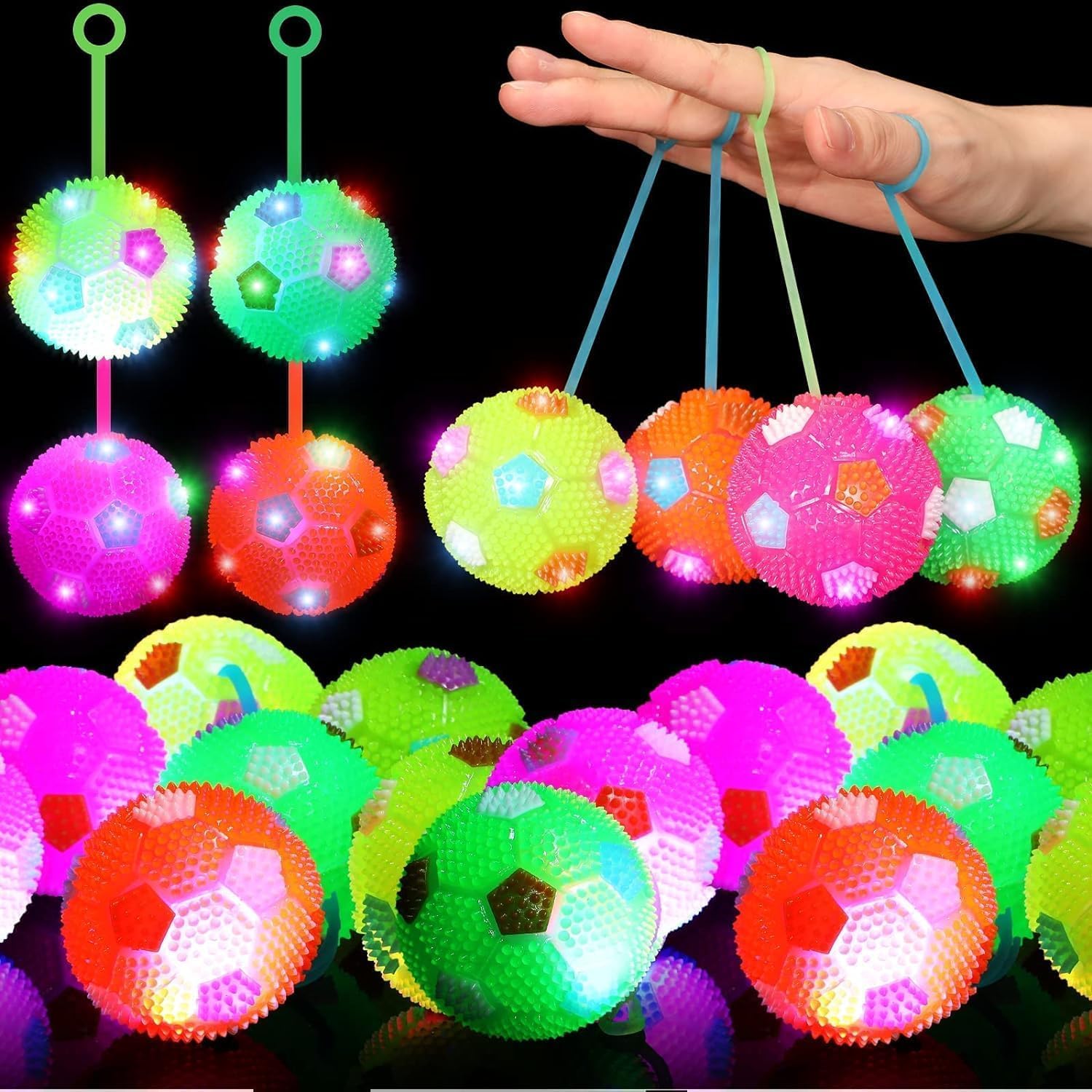 Buy ECVV Fidget Spiky Stress Soccer Balls - | Kid Light up LED Bouncy ...