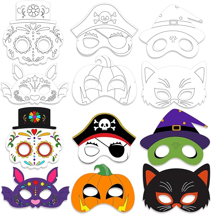 Amazon.com: Fjoron 36 PCS Color Your Own Halloween Mask Craft Kit DIY ...