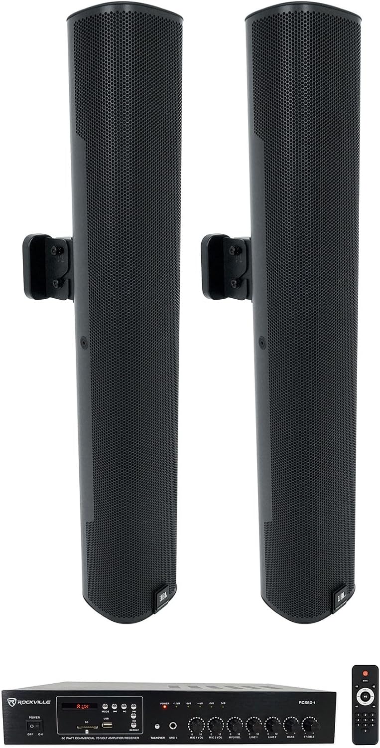 Amazon.com: Rockville Amp Bundle with (2) JBL COL600-BK 24" Black 70V ...