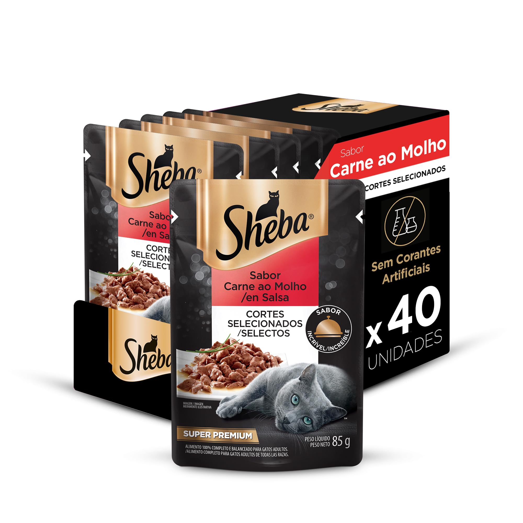 Pack Ração Úmida Sheba Sachê para Gatos Adultos Sabor Carne ao Molho ...