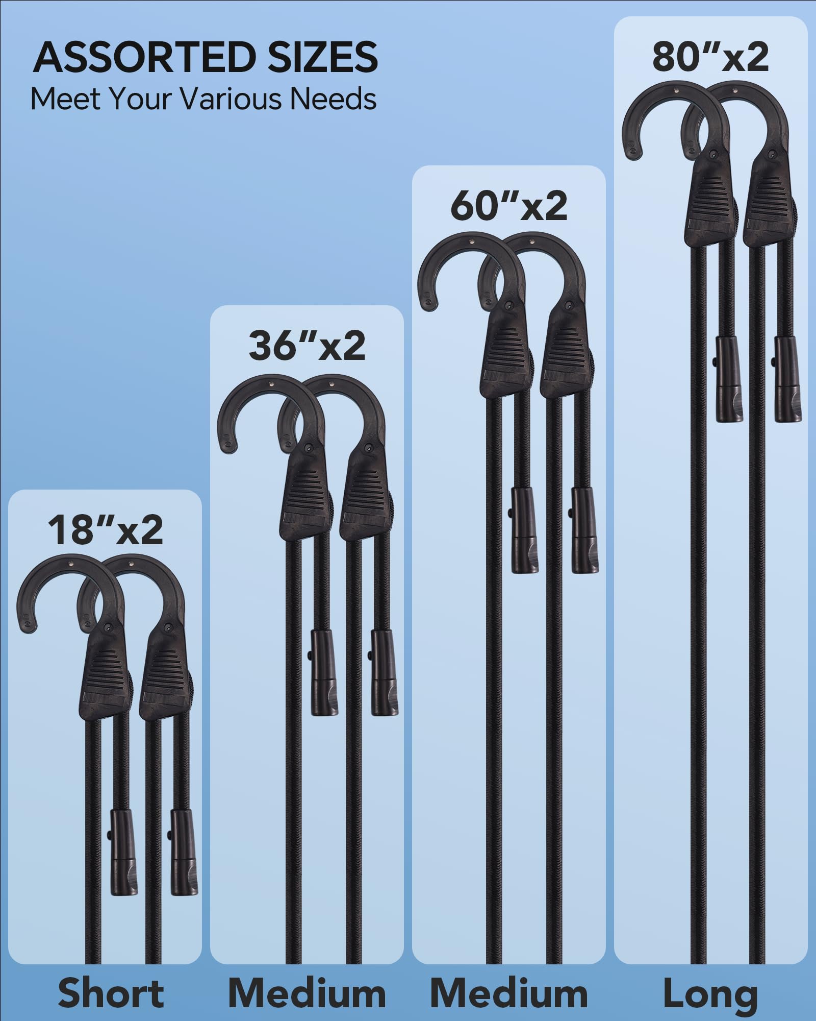Snapklik.com : 18" 36" 60" 80" Adjustable Bungee Cords Assorted Sizes