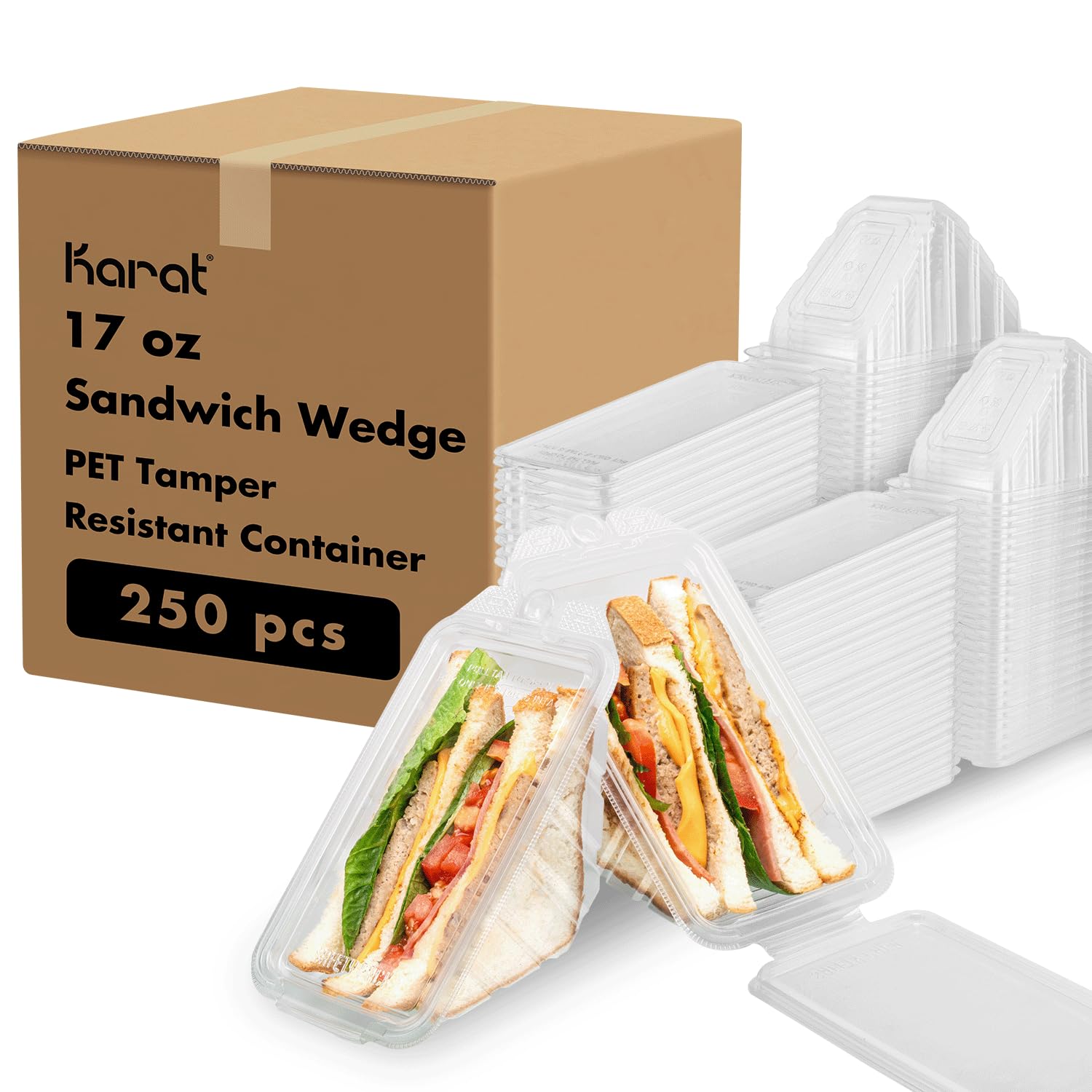 Amazon.com: Karat 17oz Clear PET Hinged Triangle Sandwich Containers ...