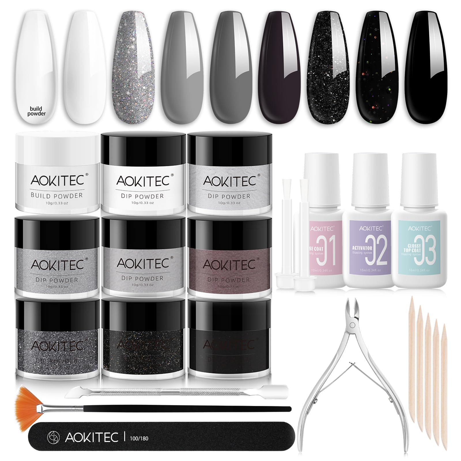 Amazon.com: Aokitec Dip Powder Nail Kit - Black & White Series Dip ...