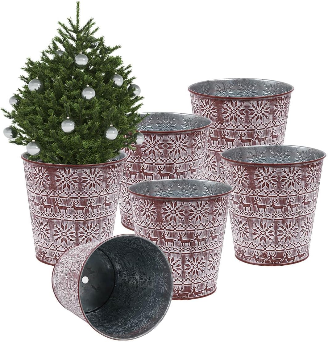 Amazon.com : vensovo 6" Red Christmas Galvanized Planter - 6Pcs ...