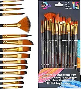 Amazon.com: Acrylic Paint Brushes Set 15 Pieces, Nylon Bristle ...