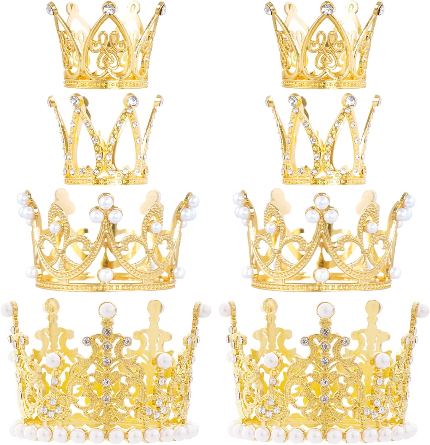 Amazon.com: 8 Pieces Gold Crown Cake Topper Mini Crystal Crowns for ...