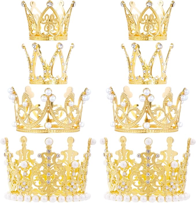 8 Pieces Gold Crown Cake Topper Mini Crystal Crowns for Flower for ...