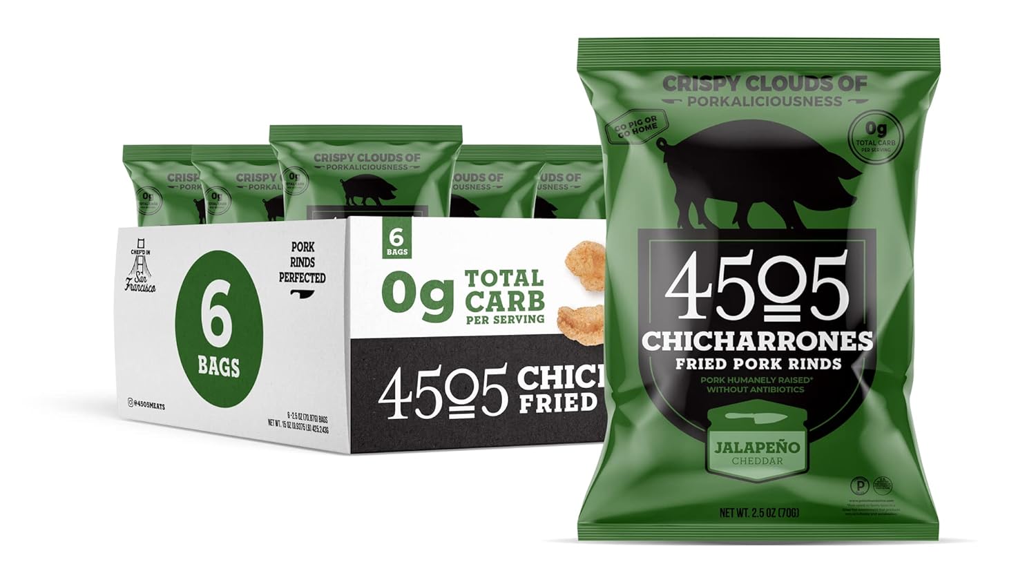 Amazon.com: 4505 Meats, Jalapeno Cheddar Chicharrones, Fried Pork Rinds ...