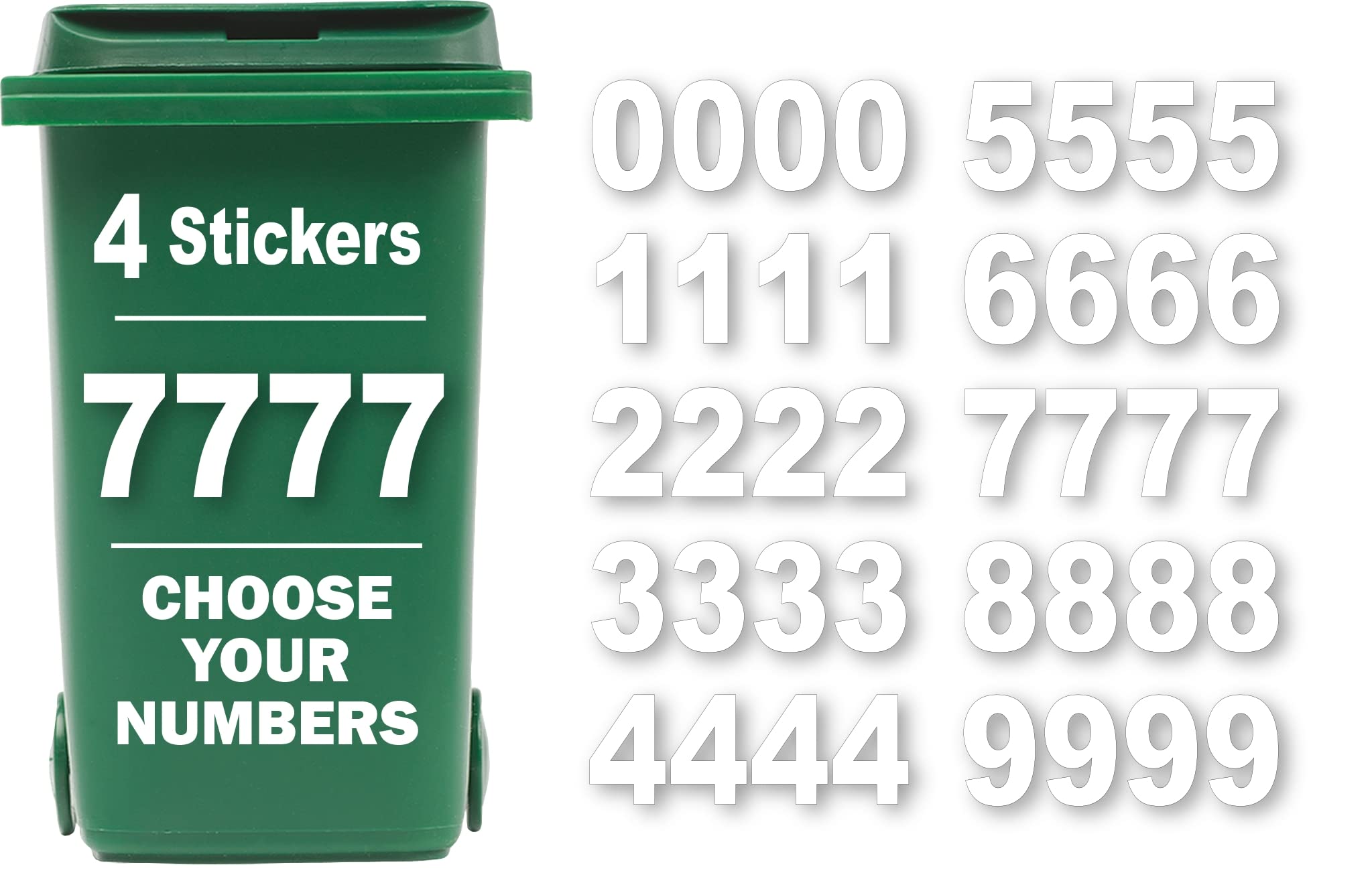 4 Pack Wheelie Bin Numbers for Bins - Choice of Numbers 0-9 - Wheelie ...