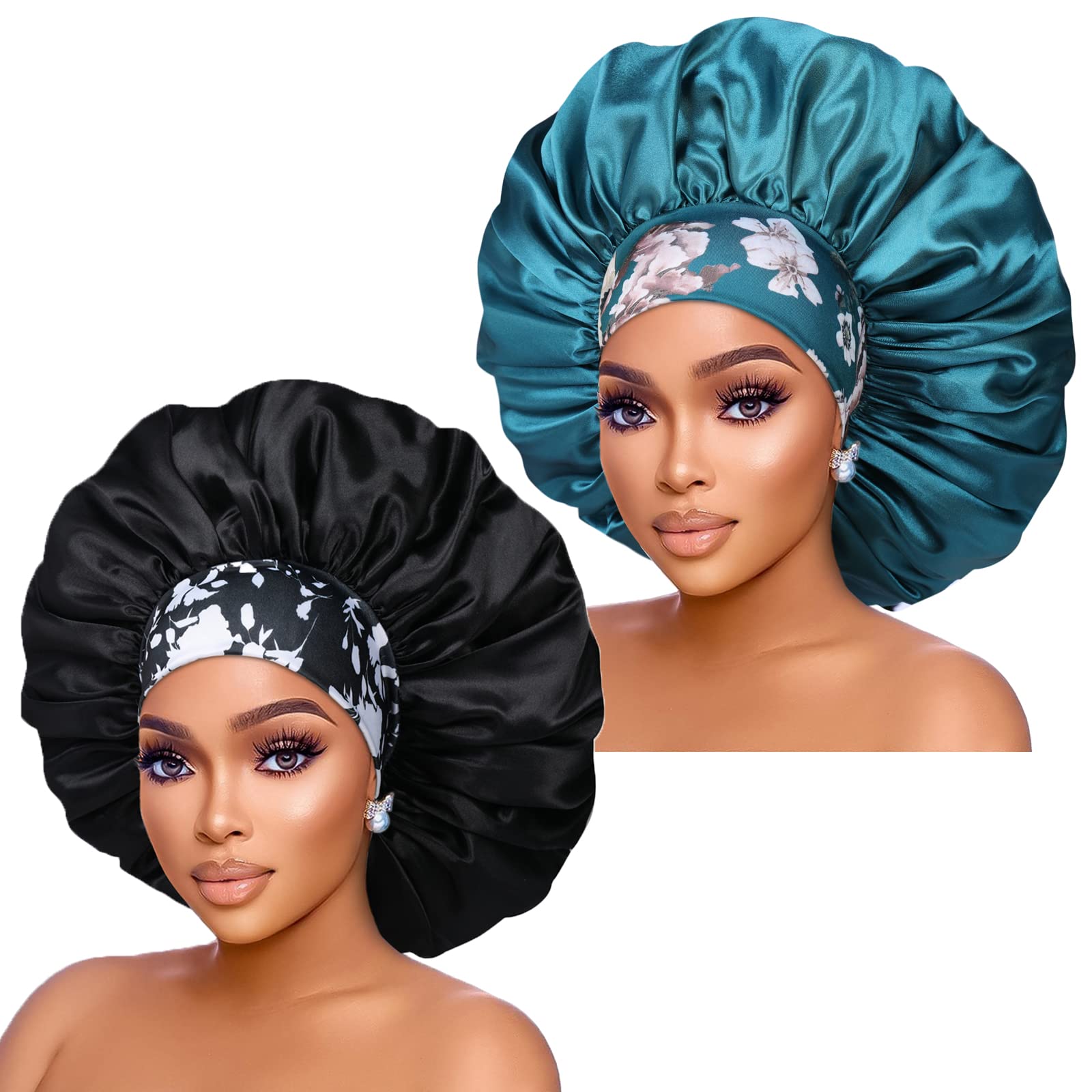 Silk Satin Bonnet Hair Cap: 2pcs 17inch Diameter Extra Large Jumbo ...