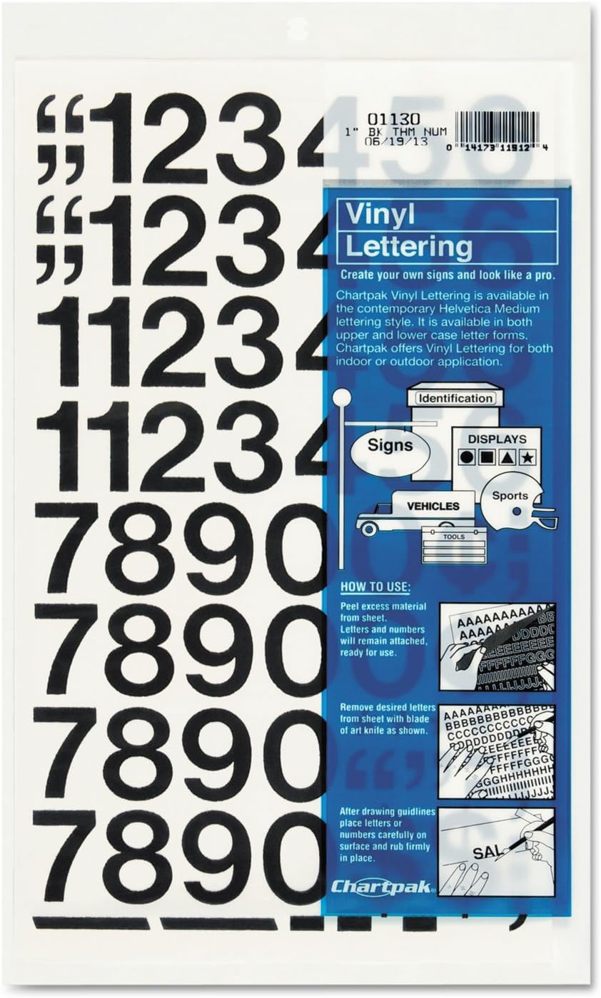 Amazon.com : Chartpak 01130 Press-On Vinyl Numbers, Self Adhesive ...