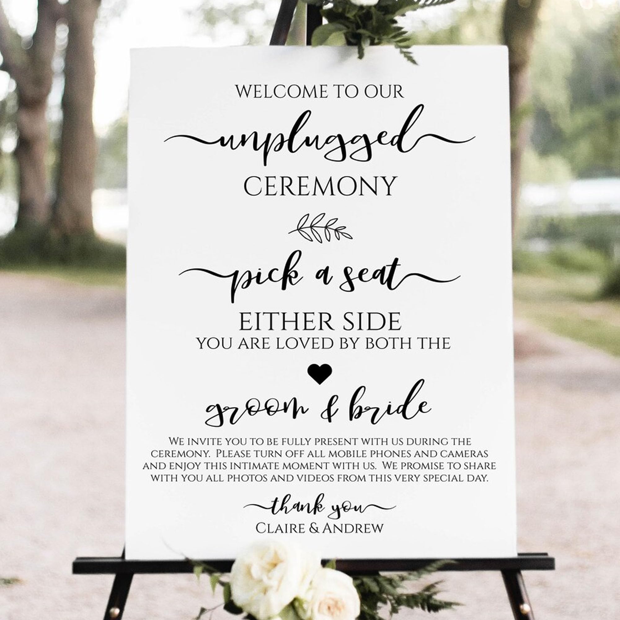 Amazon.com: Unplugged Ceremony Sign, Pick A Seat Wedding Display, No ...