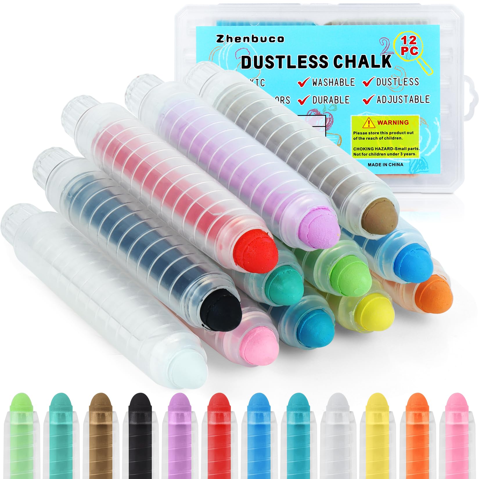 Amazon.com: Dustless Chalk for Kids - 12 PCS Colored Non-toxic ...