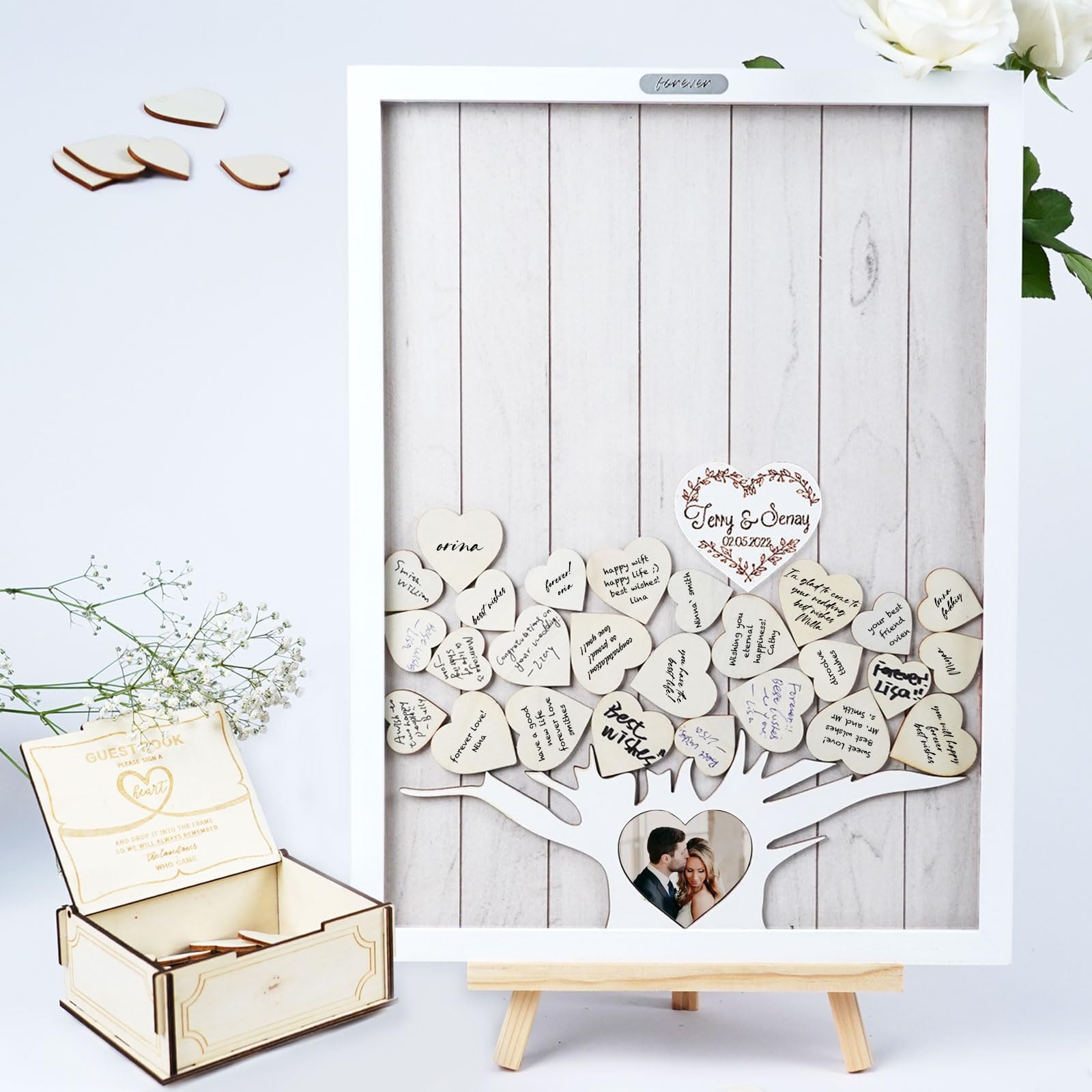 Amazon.com: FOVERN1 Wedding Guest Book Alternative, 80 Hearts and 2 ...