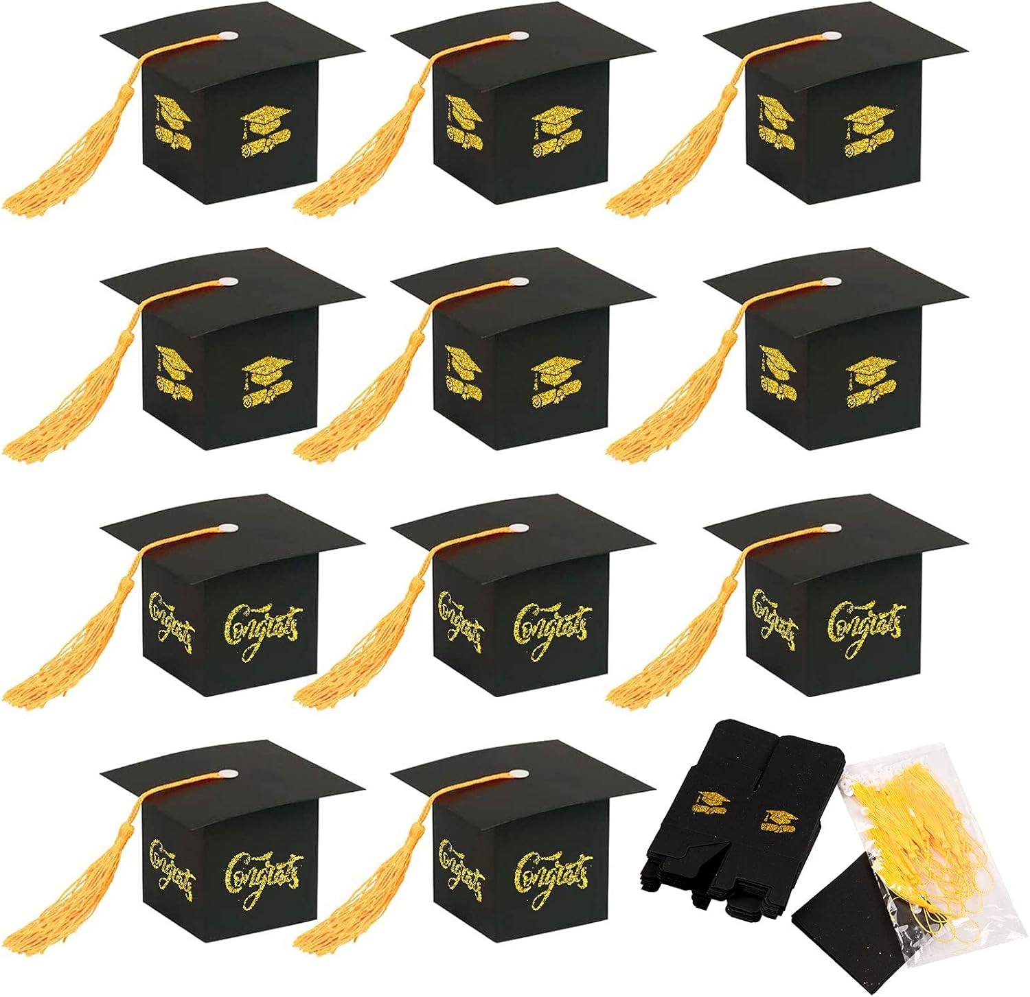 Amazon.com: Whaline 2 Designs Graduation Gift Boxes 24pcs Black Glitter ...