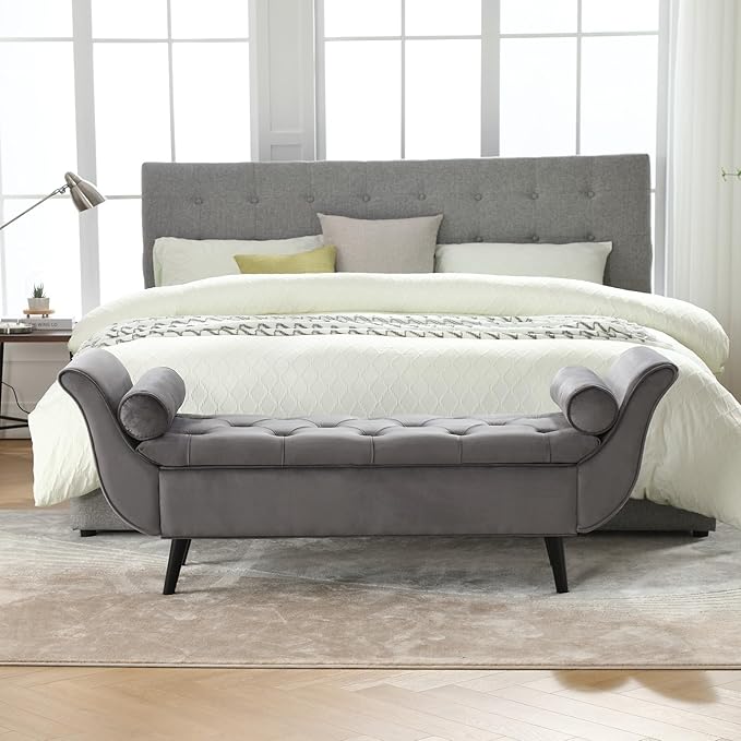 Amazon.com: 65" King Size Bed Bench with Arm, End of Bed Storage ...