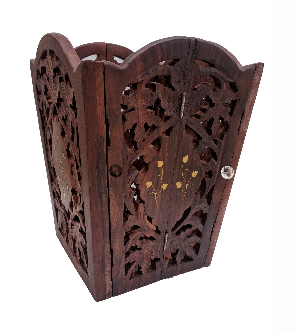 ACE WOOD CRAFTS Wooden Hand Carved Foldable Flower Pot and Dustbin for ...