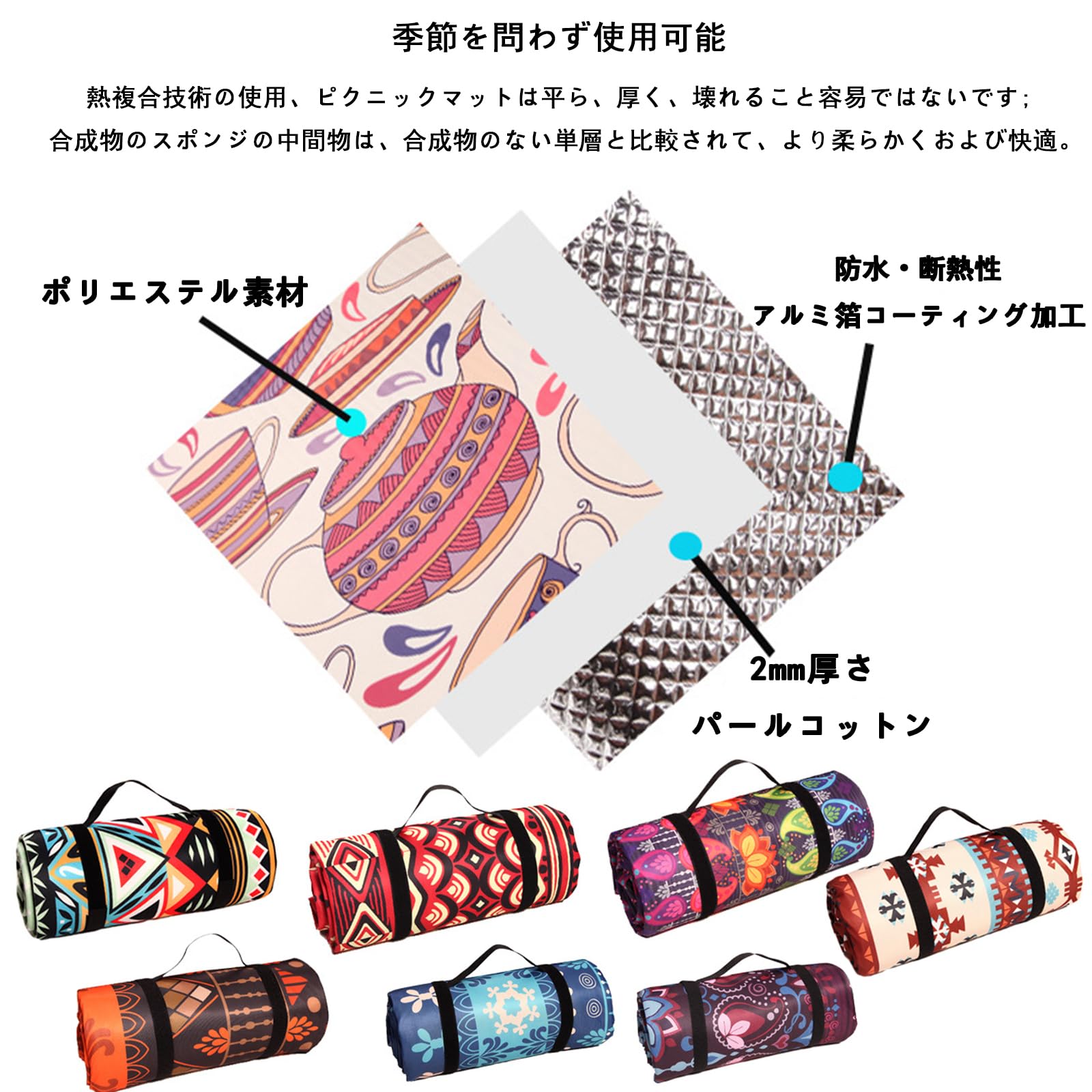 レジャーシート 300x300cm 厚手 3層構造 ピクニックマット 大判 約7畳