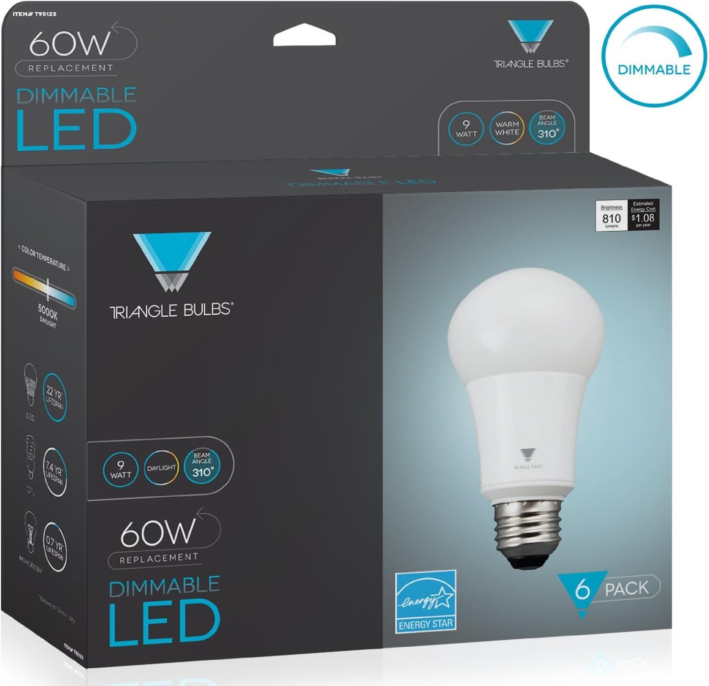 Triangle Bulbs T95123 - LED A19 DIMMABLE 60 Watt Equivalent Daylight ...