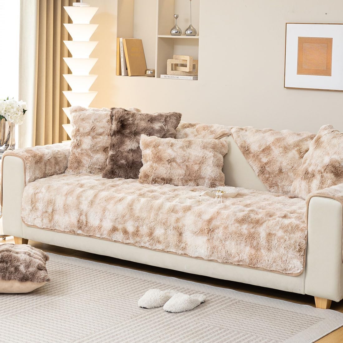 Amazon.com: vctops Soft Fuzzy Faux Fur Sofa Couch Cover Cozy Fluffy ...