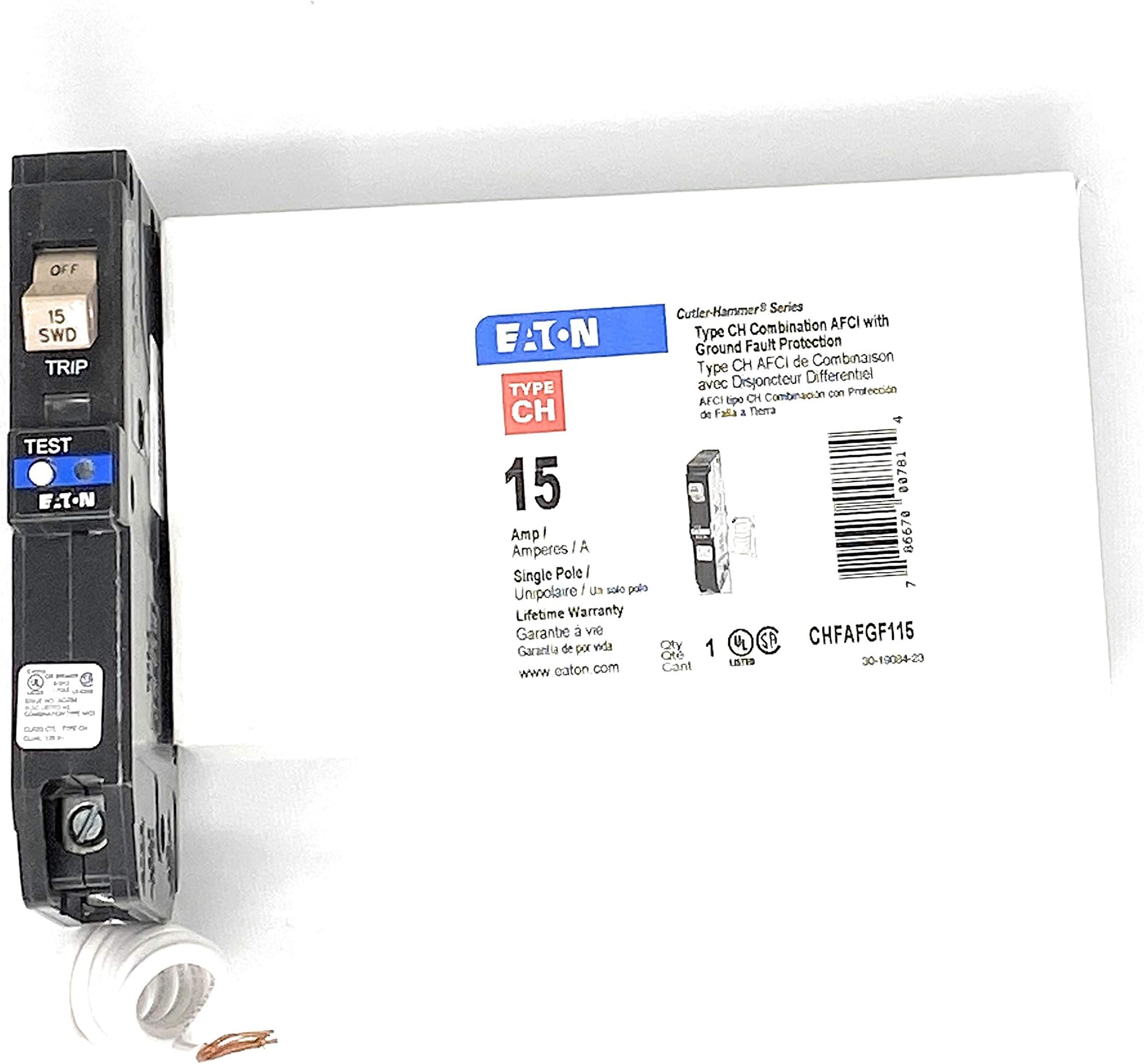 Eaton Cutler Hammer 15 Amp Single Pole Dual Function Arc Fault/Ground ...