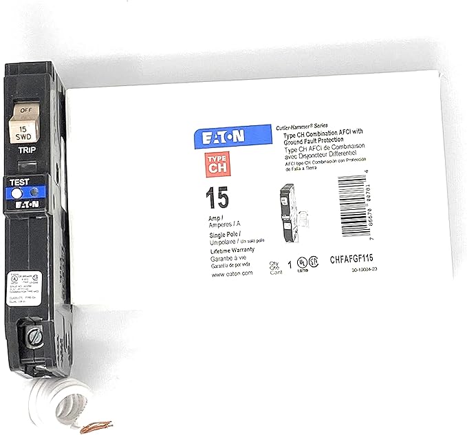 Eaton Cutler Hammer 15 Amp Single Pole Dual Function Arc Fault/Ground ...