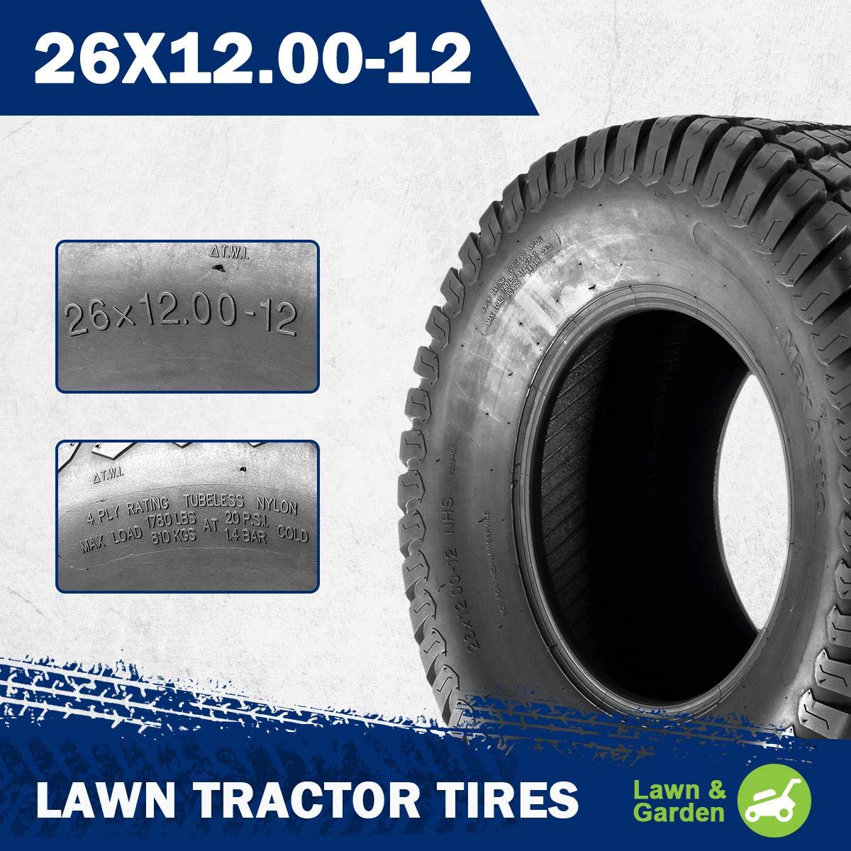 Snapklik.com : MaxAuto 26x12-12 26x12x12 Turf Tires For Lawn & Garden Mower