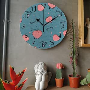 Amazon.com: Hapuxt Cartoon Pink Peach Wall Clock Quartz Battery ...