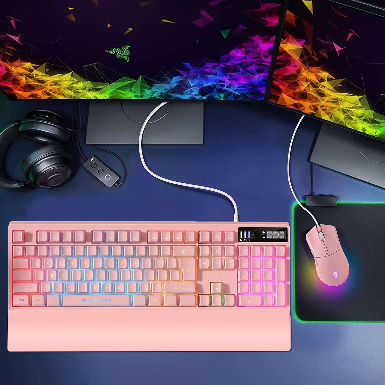 KOLMAX K3 Pink RGB Gaming Keyboard and Mouse Combo,RGB Backlit ...