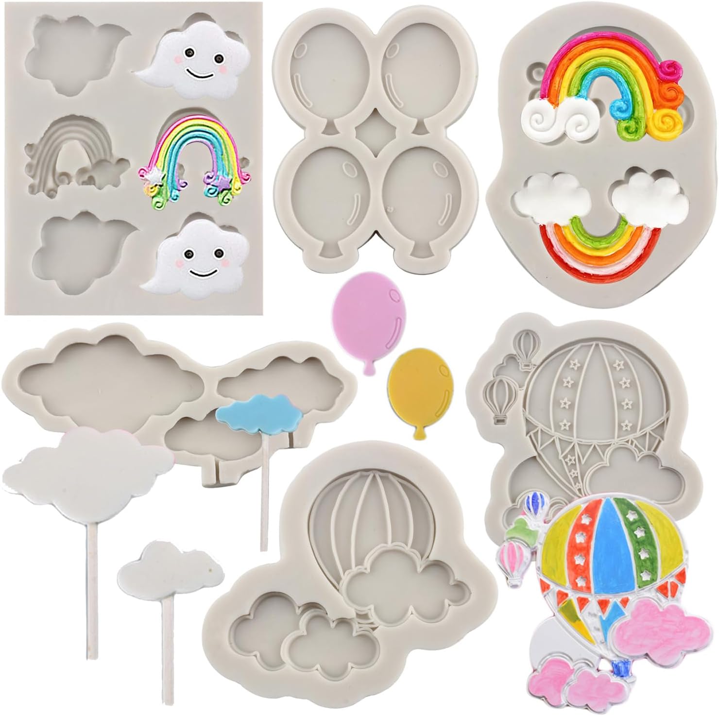 Amazon.com: 3D Rainbow Cloud Raindrop Silicone Mold 2 Pack Cake Border ...