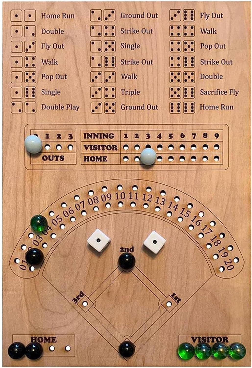 Amazon.com: Baseball Dice Board Game Wood, Wooden Baseball Board Game ...