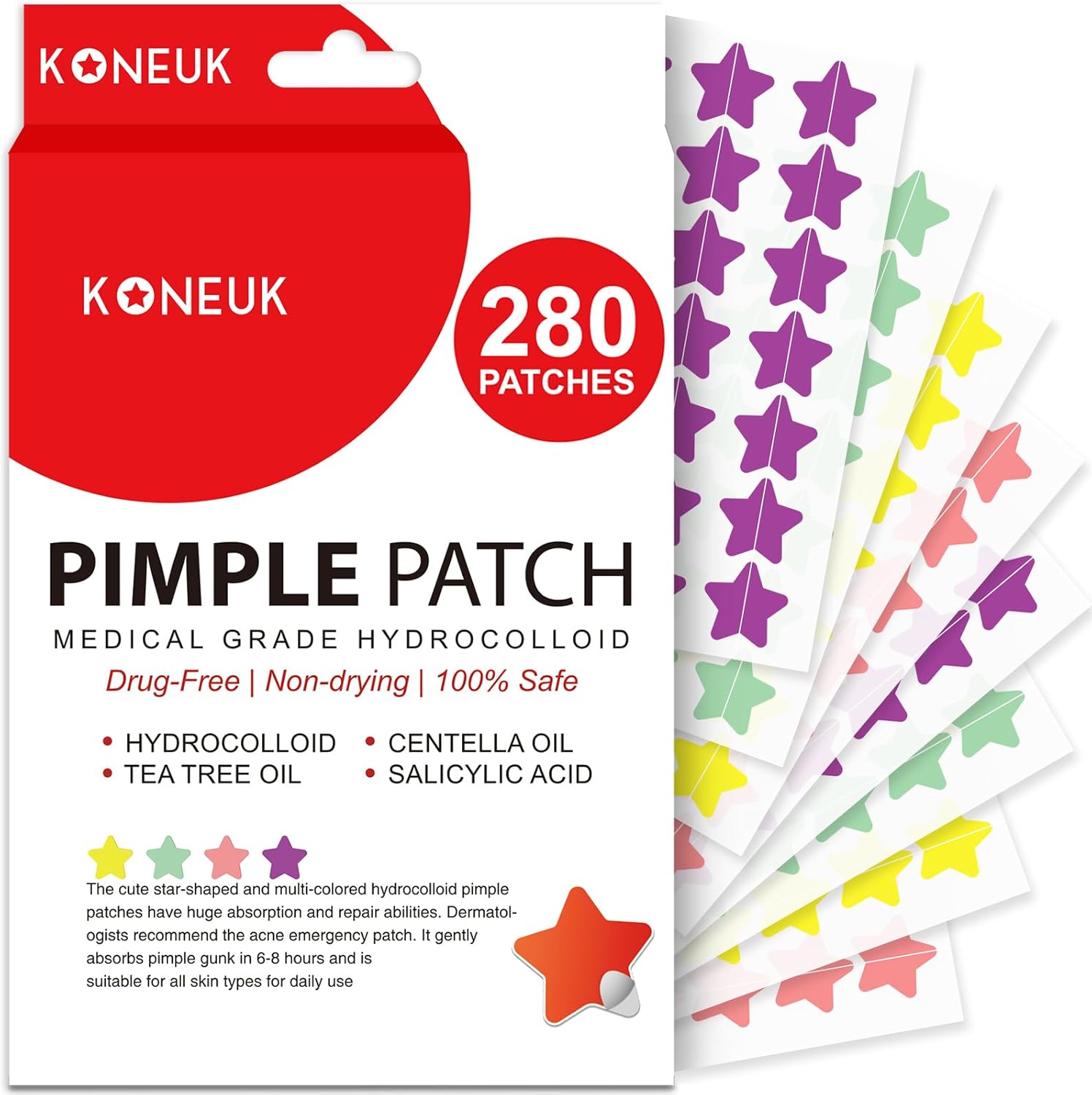 Amazon.com: KONEUK 280 Counts Acne Patches for Face,Hydrocolloid Pimple ...