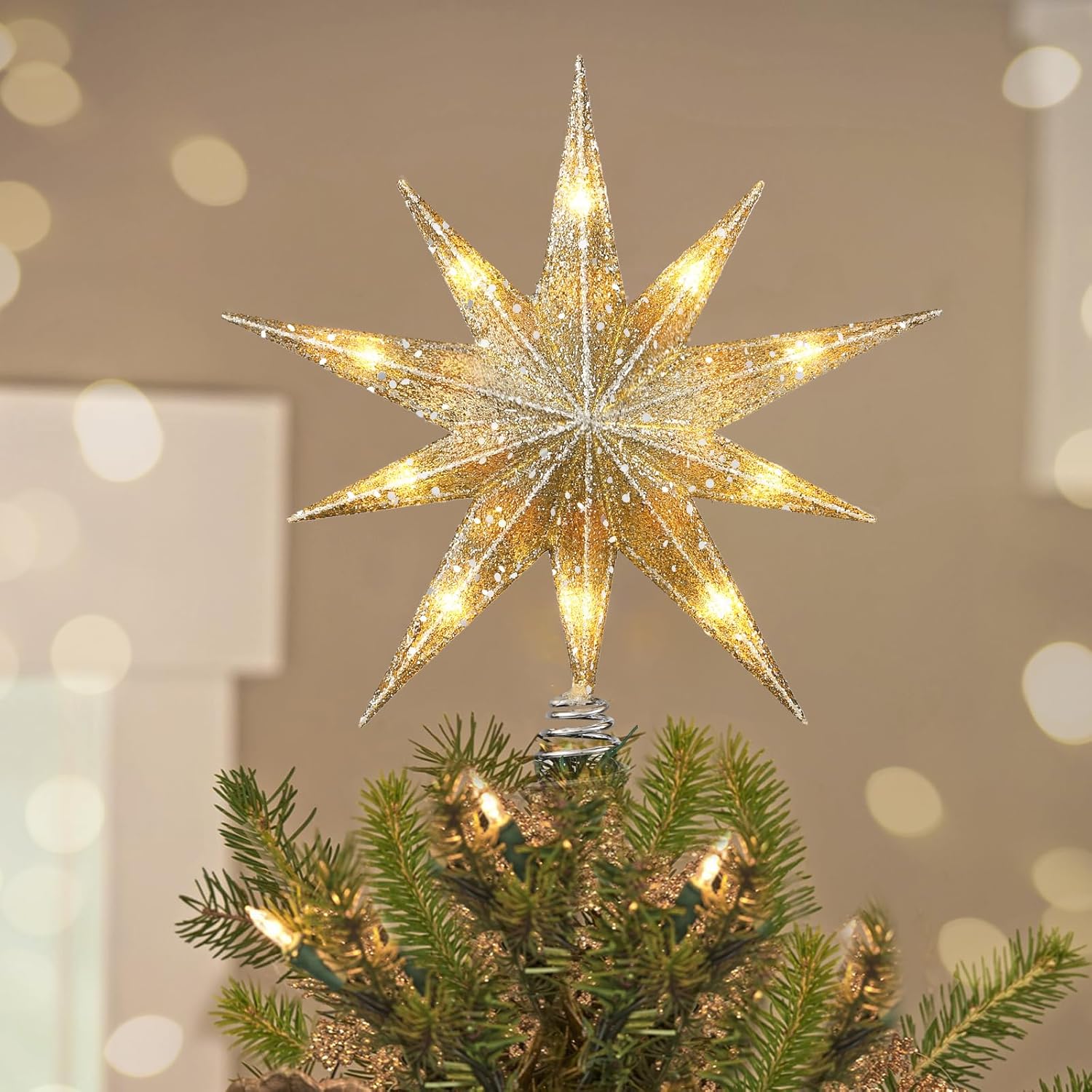 Amazon.com: Luxspire Christmas Tree Topper, Lighted Star Tree Topper ...