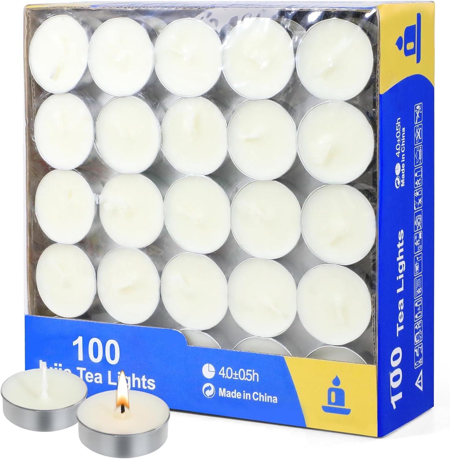 Amazon.com: Tea Lights Candles, Tea Lights - 100 Pack, Premium 4-Hour ...