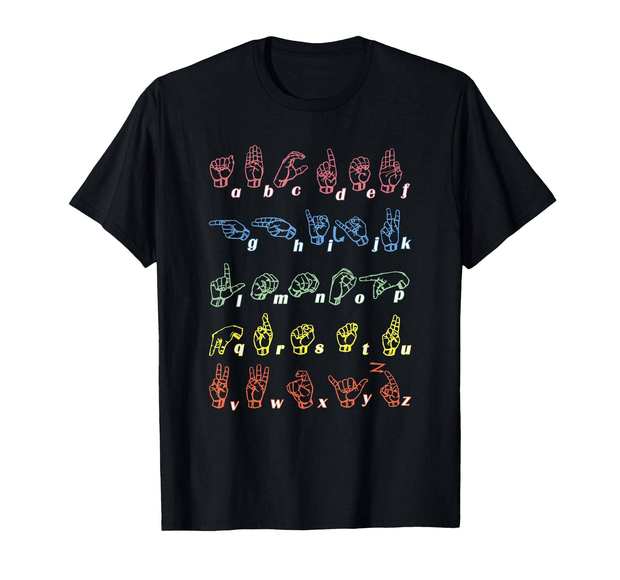 Amazon.com: Sign Language T-Shirt ASL Teacher Hand Alphabet Learning ...