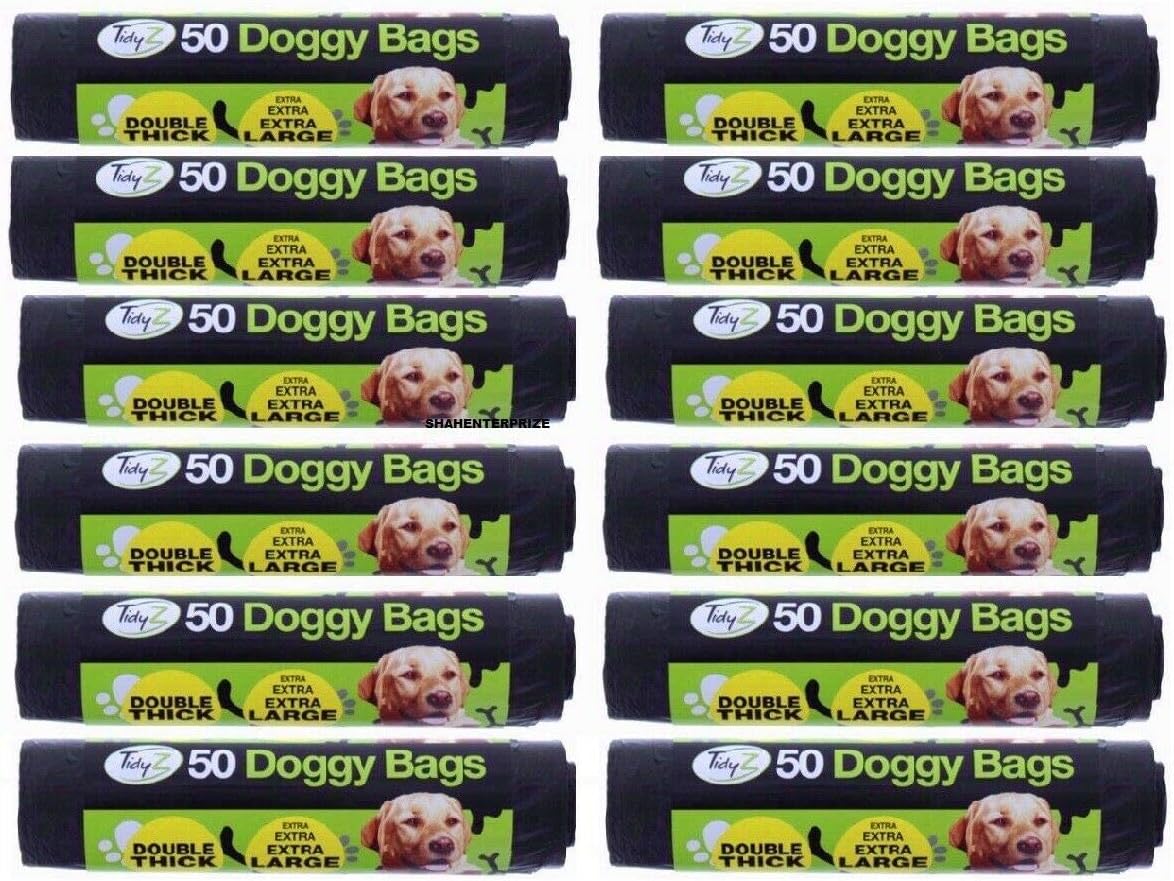 Extra strong black doggy waste bags with tie handle 600 32cm x 38cm ...