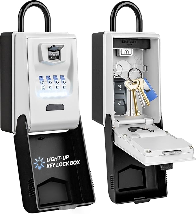 ENONEO Portable Key Safe with Shackle, Outdoor Light Up Key Lock Box ...