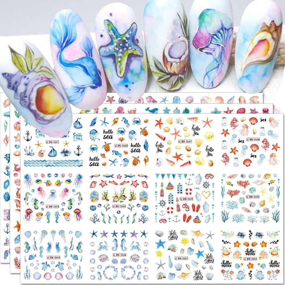 Amazon.com: 3D Ocean Nail Art Stickers Summer Nail Stickers for Women ...