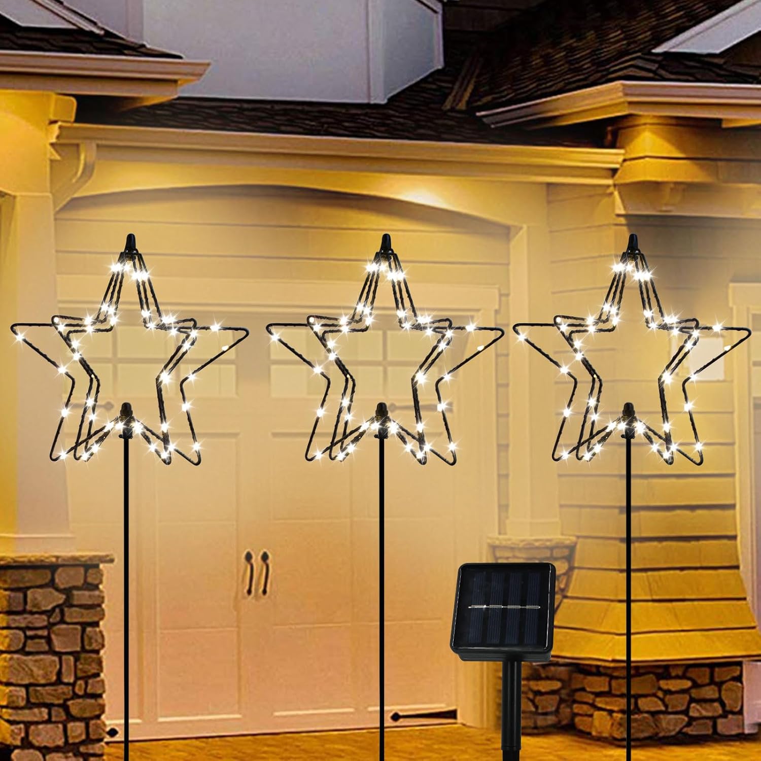 Zcdl Lamp 3 Pack Star Solar Outdoor Lights, Christmas Pathway Lights ...
