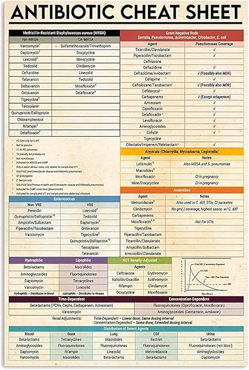 Amazon.com: Youpinnong Antibiotic Cheat Sheet Metal Tin Signs ...