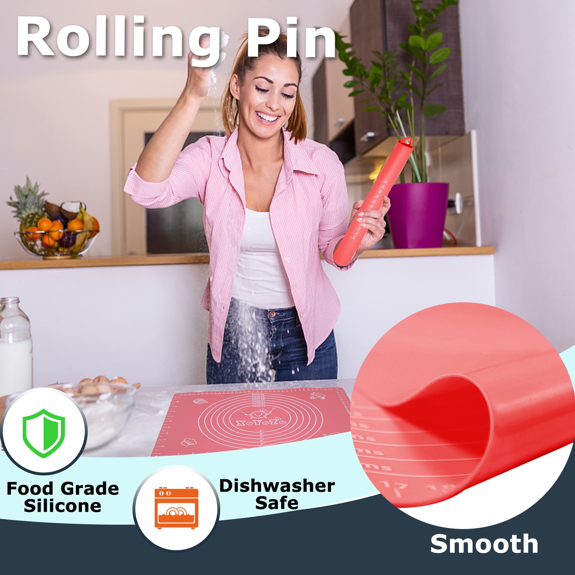 Snapklik.com : Rolling Pin Dough Roller Non Stick Silicone Baking Mat ...