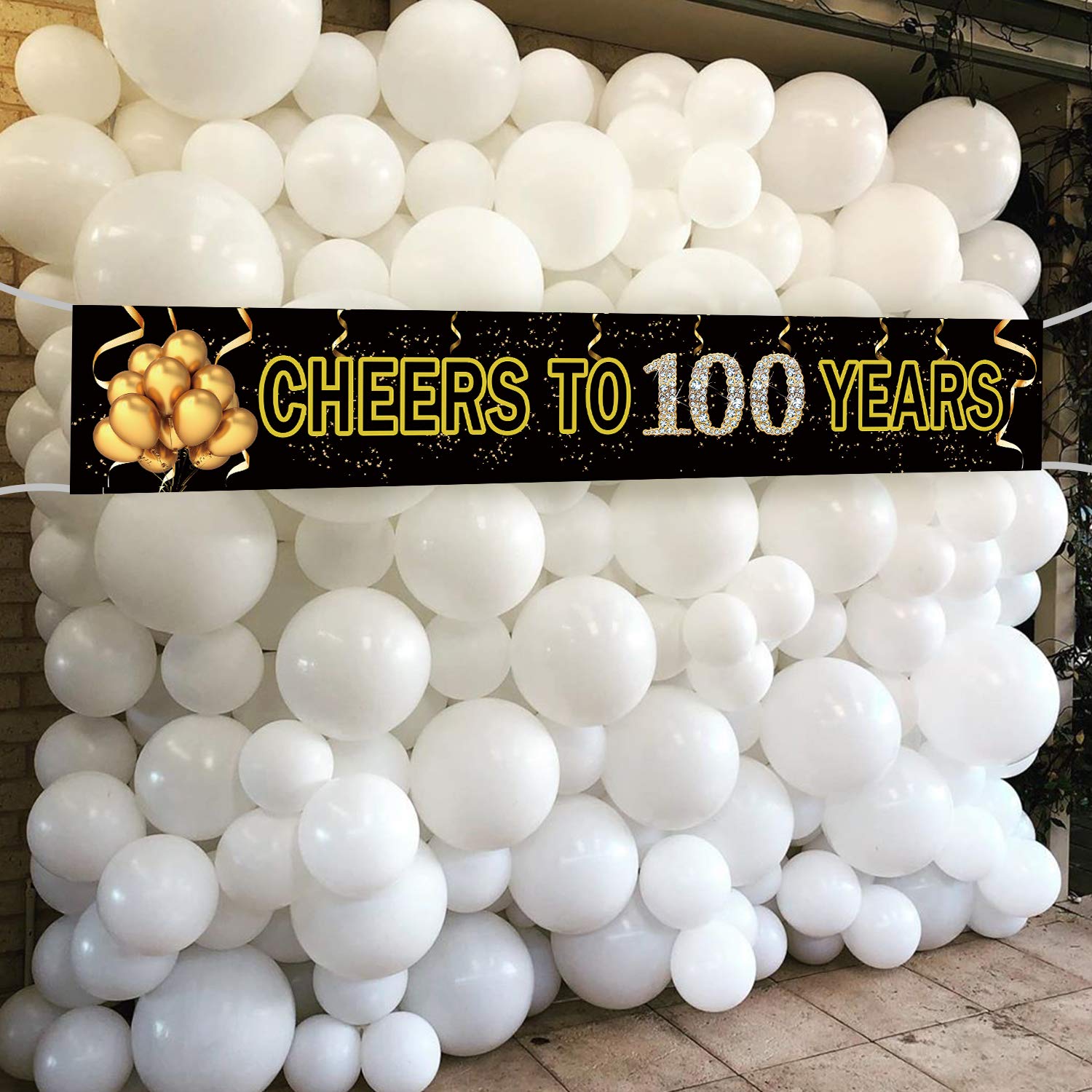 Buy Large Cheers to 100 Years Banner, Black Gold 100 Anniversary Party ...