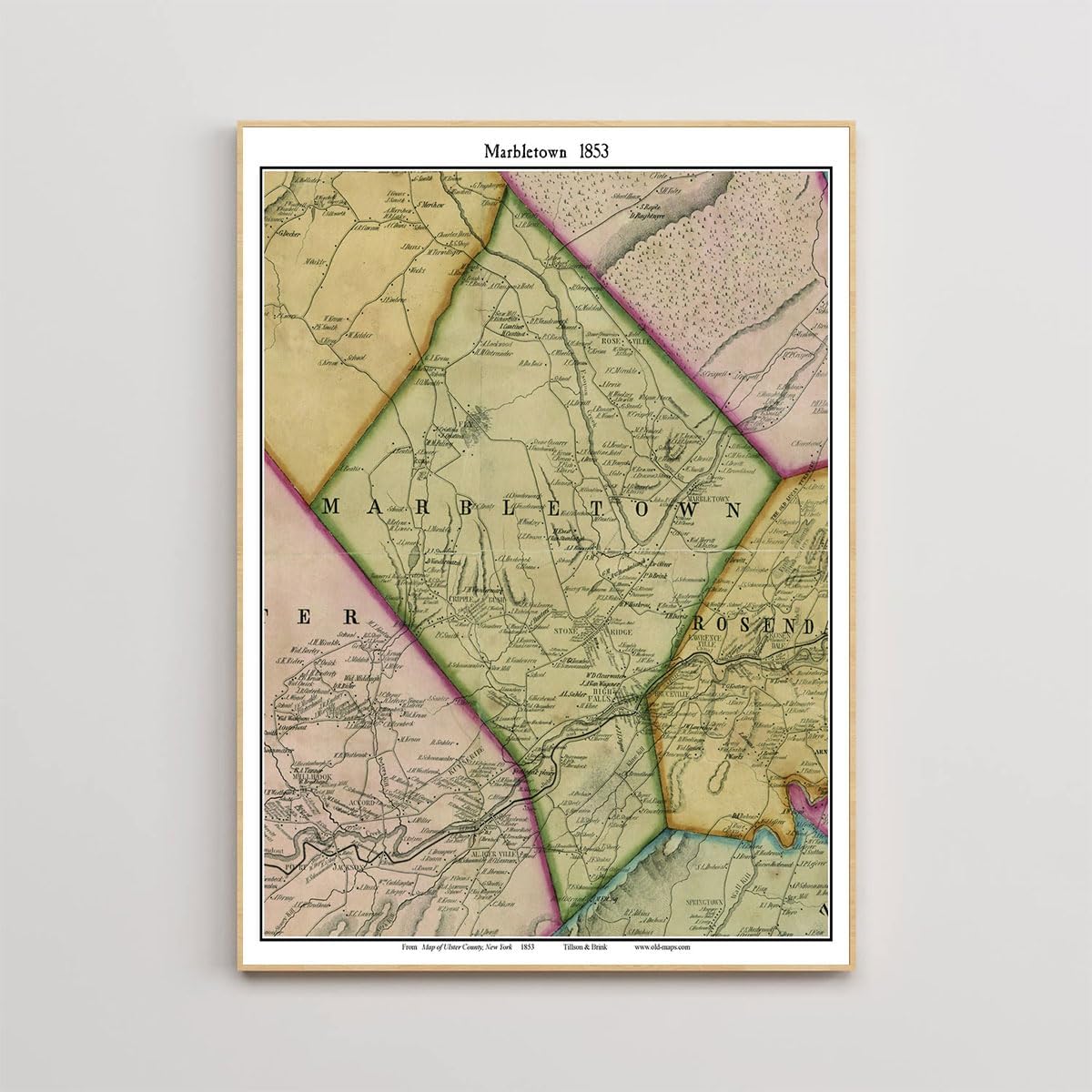 Amazon.com: MG Global Historic Map Poster of Marbletown 1853 New York ...