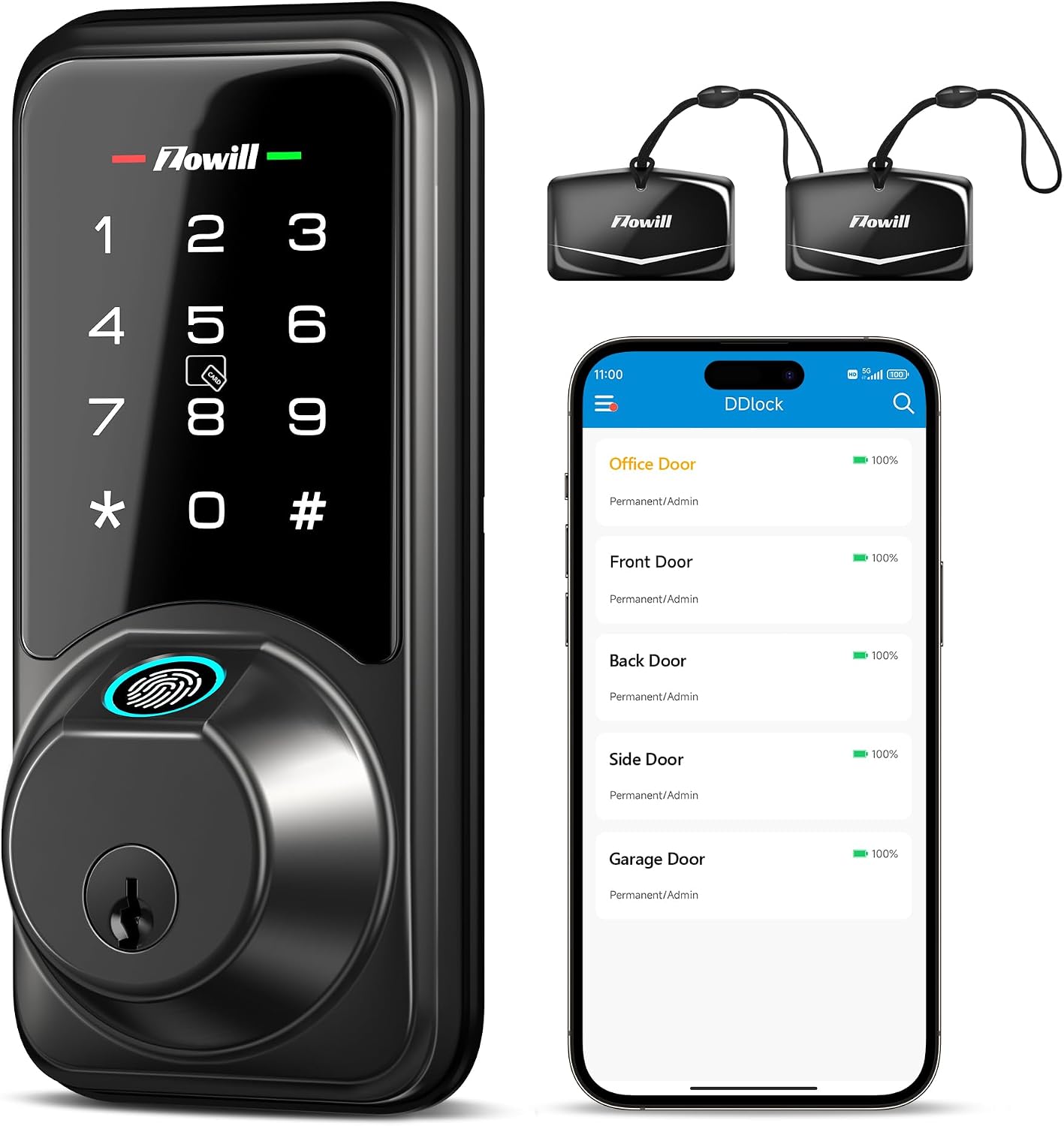 Smart Deadbolt Lock, Zowill Fingerprint Door Lock with APP Control, 7 ...