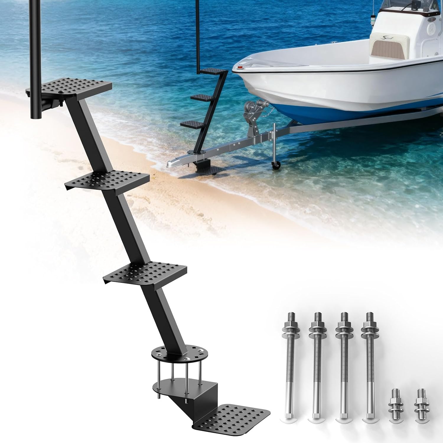 Amazon.com: BaoNeedy Heavy-Duty Boat Trailer Steps with Safety Handle ...