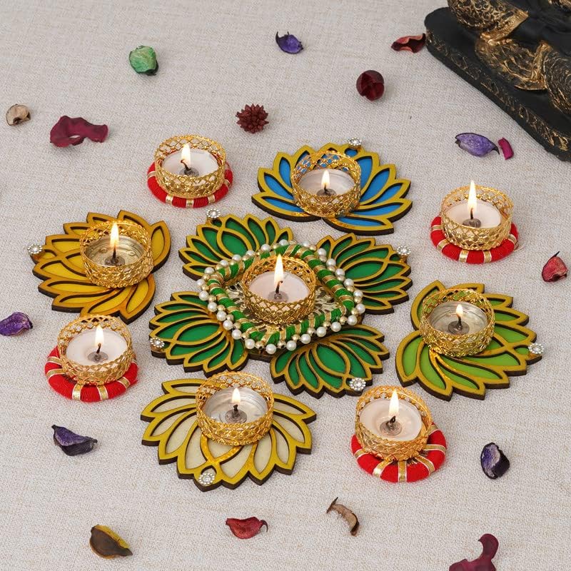 Buy Sanvatsar Plastic Home Decorative Lotus Rangoli&Lotus Diya Set ...