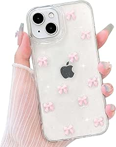Amazon.com: NITITOP Compatible with iPhone 14 Plus / 15 Plus Case Clear Cute Sparkly 3D Bow ...
