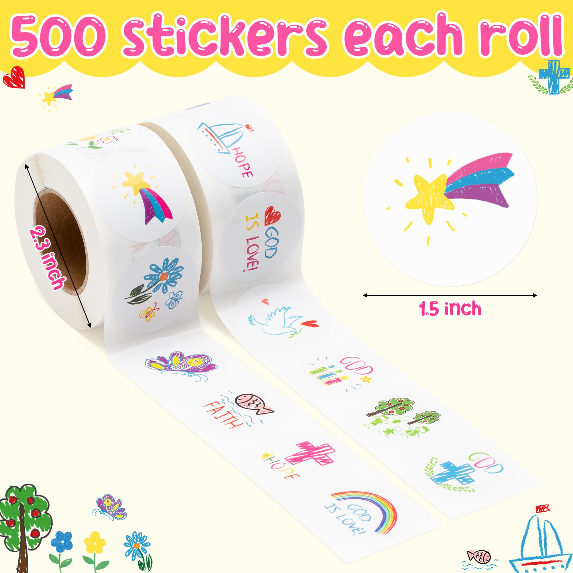 Snapklik.com : 1000pcs Christian Religious Cartoon Sticker Rolls, 16 ...