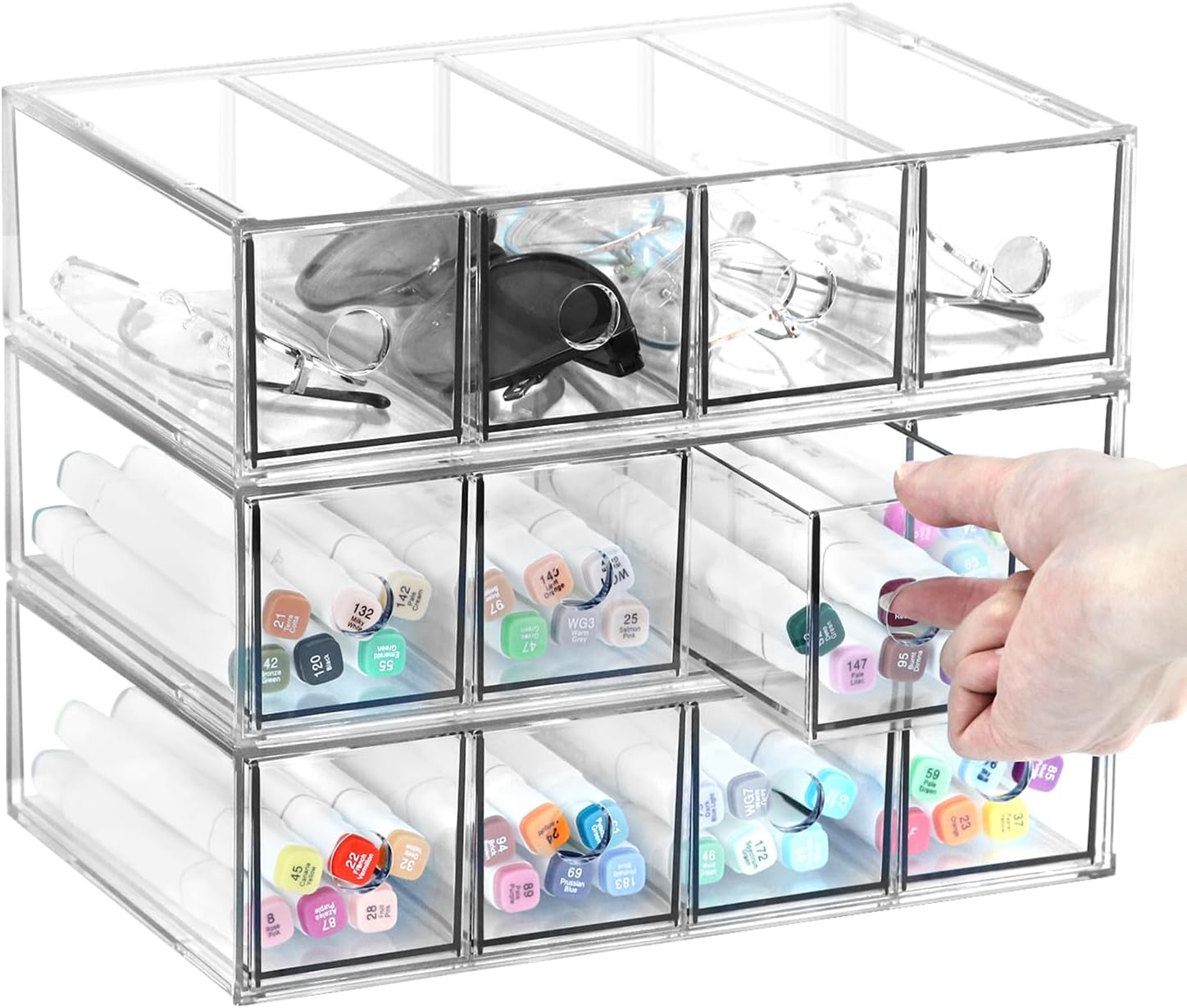 Amazon.com: QWORK Stackable Acrylic Storage Drawers - 4 Compartment ...